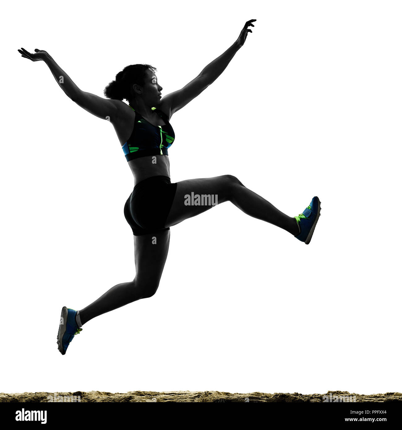 Un athlète de saut en longueur de l'Afrique d'athlétisme femme isolé ...