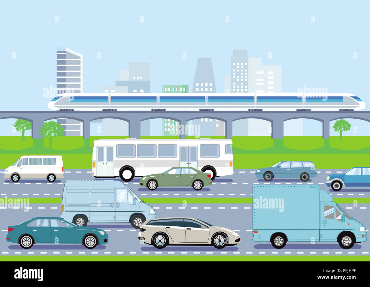 Le trafic routier et les transports publics, illustration Photo Stock ...