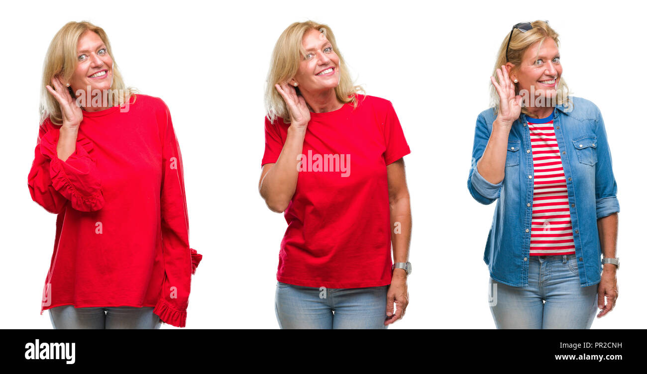 Collage de belle femme blonde d'âge moyen sur fond blanc fond isolé ...