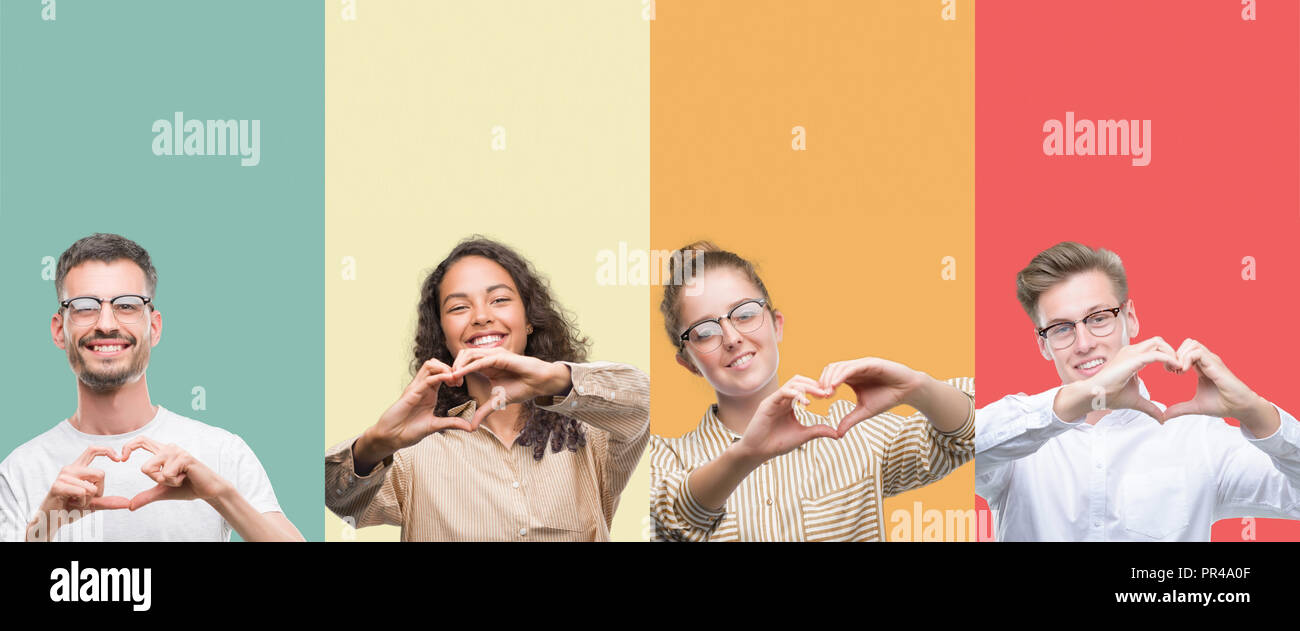 Collage d'un groupe de personnes isolées sur fond coloré smiling in ...