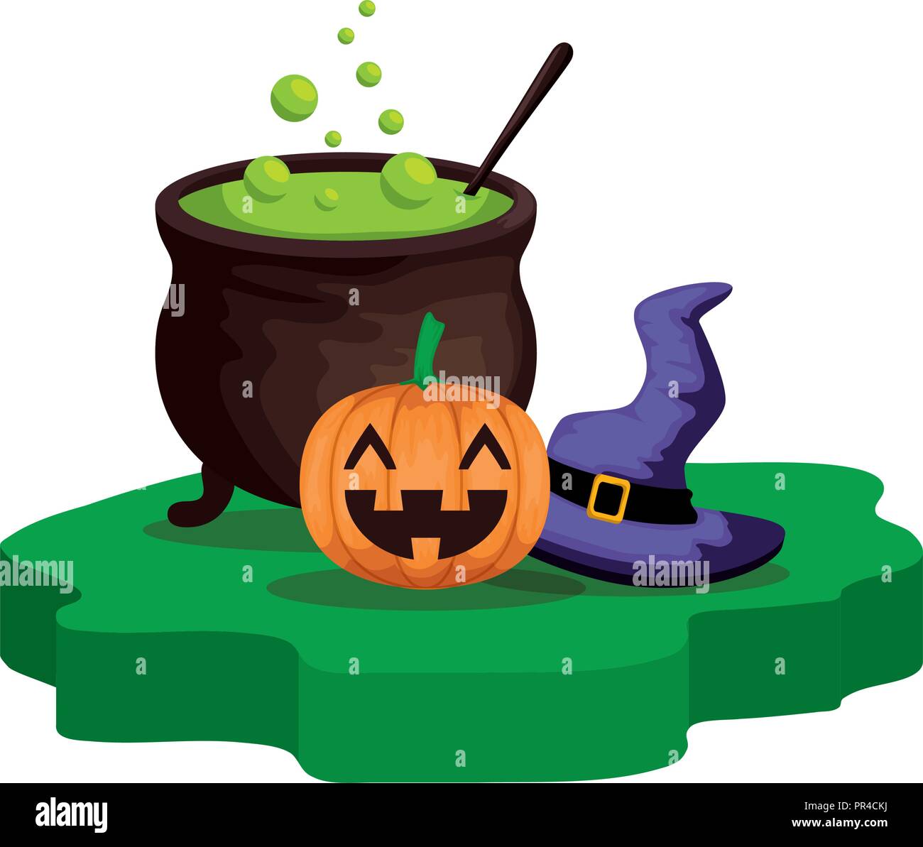 Chaudron halloween Citrouille avec Chapeau de sorcière et vector ...