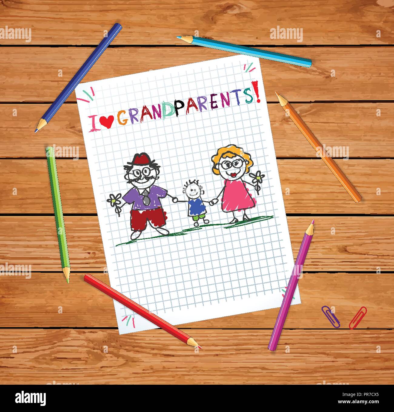 Dessins famille papi mamie enfants Banque de photographies et d’images ...