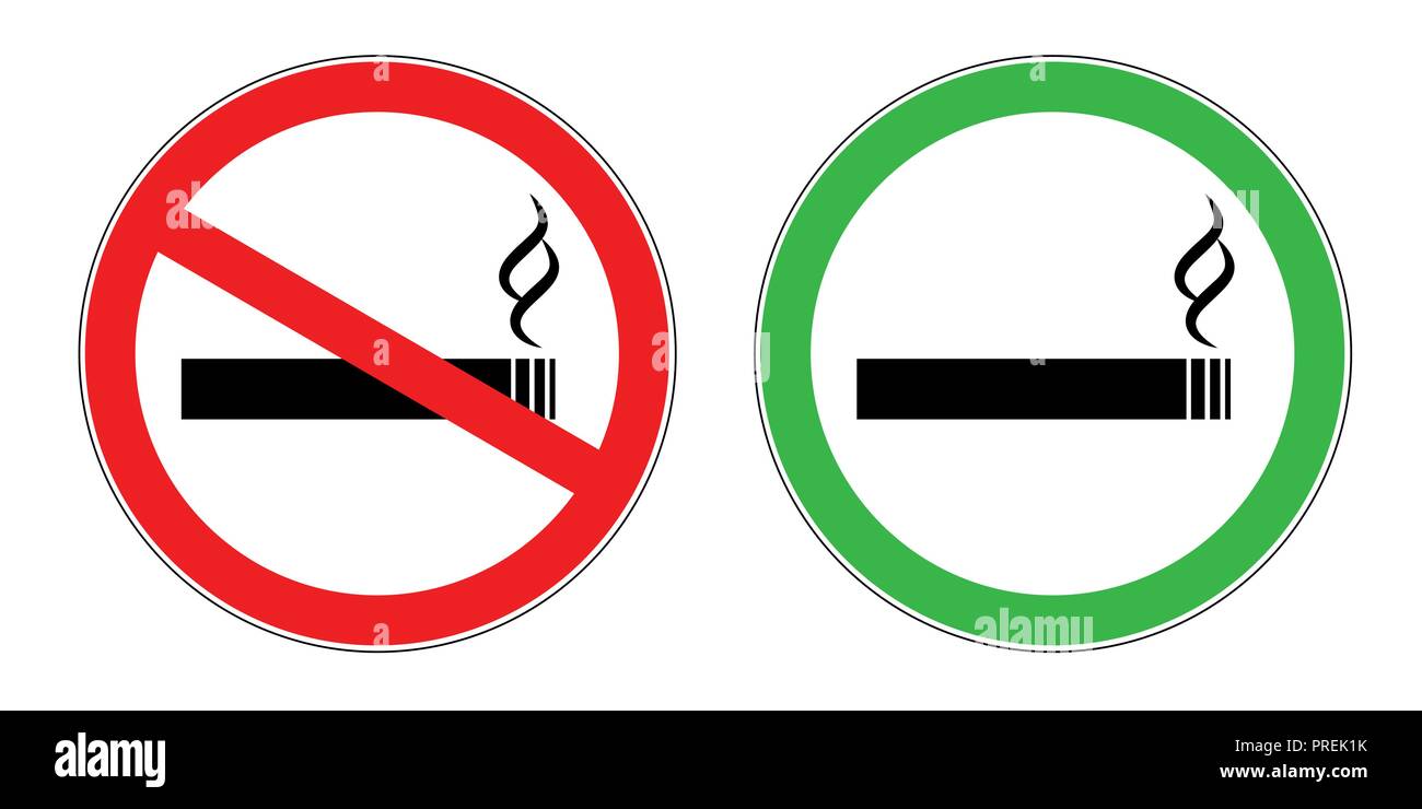 Fumeurs et non fumeurs le symbole rouge et vert pour les espaces ...