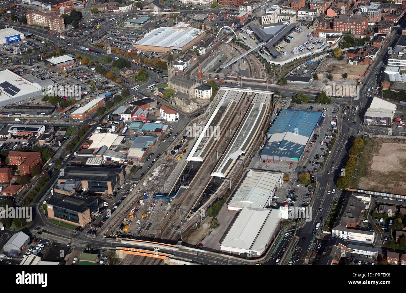 Vue aérienne de Bolton Interchange, une combinaison de la Gare et ...