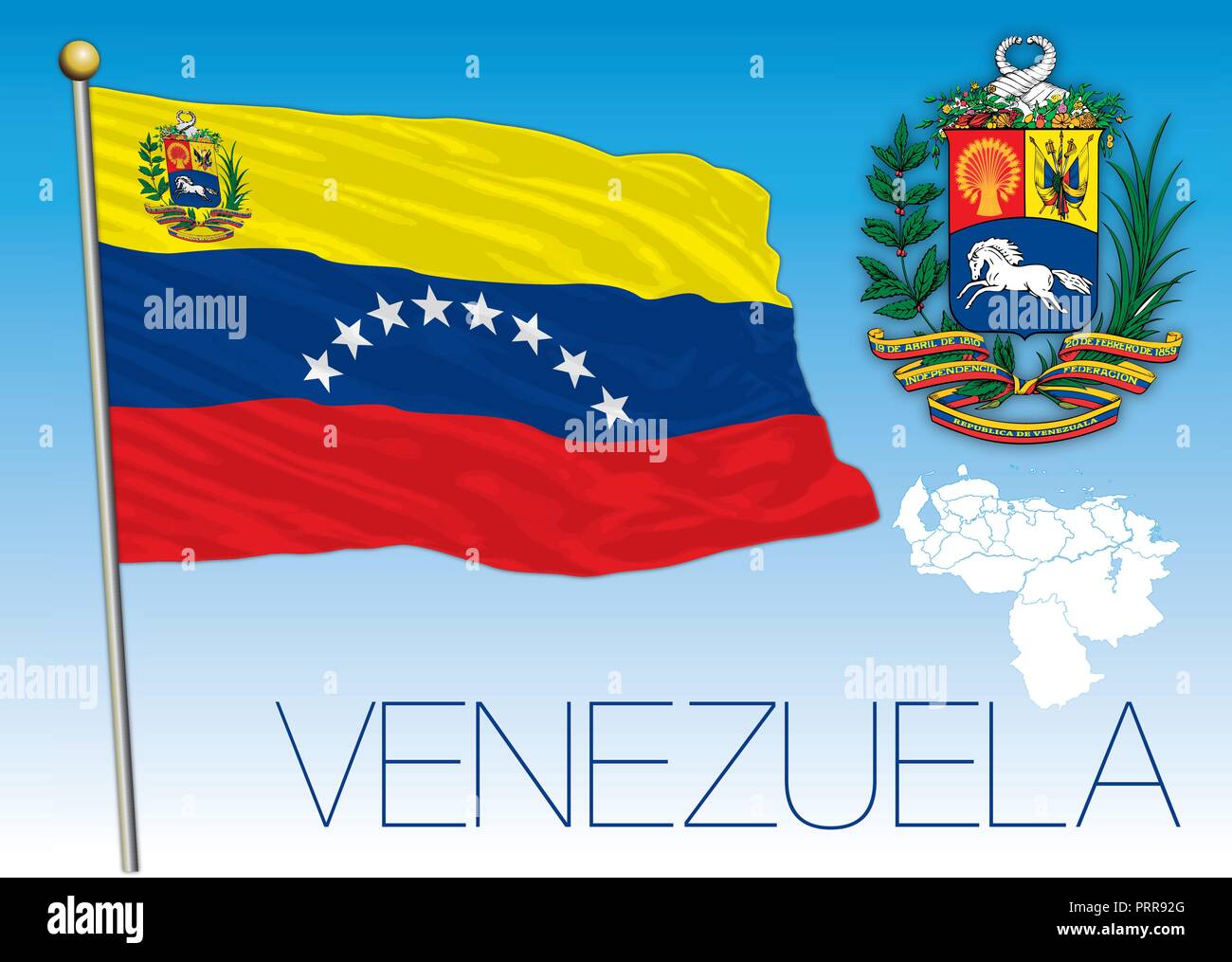 Le Venezuela drapeau officiel et d'armoiries, vector illustration Image ...