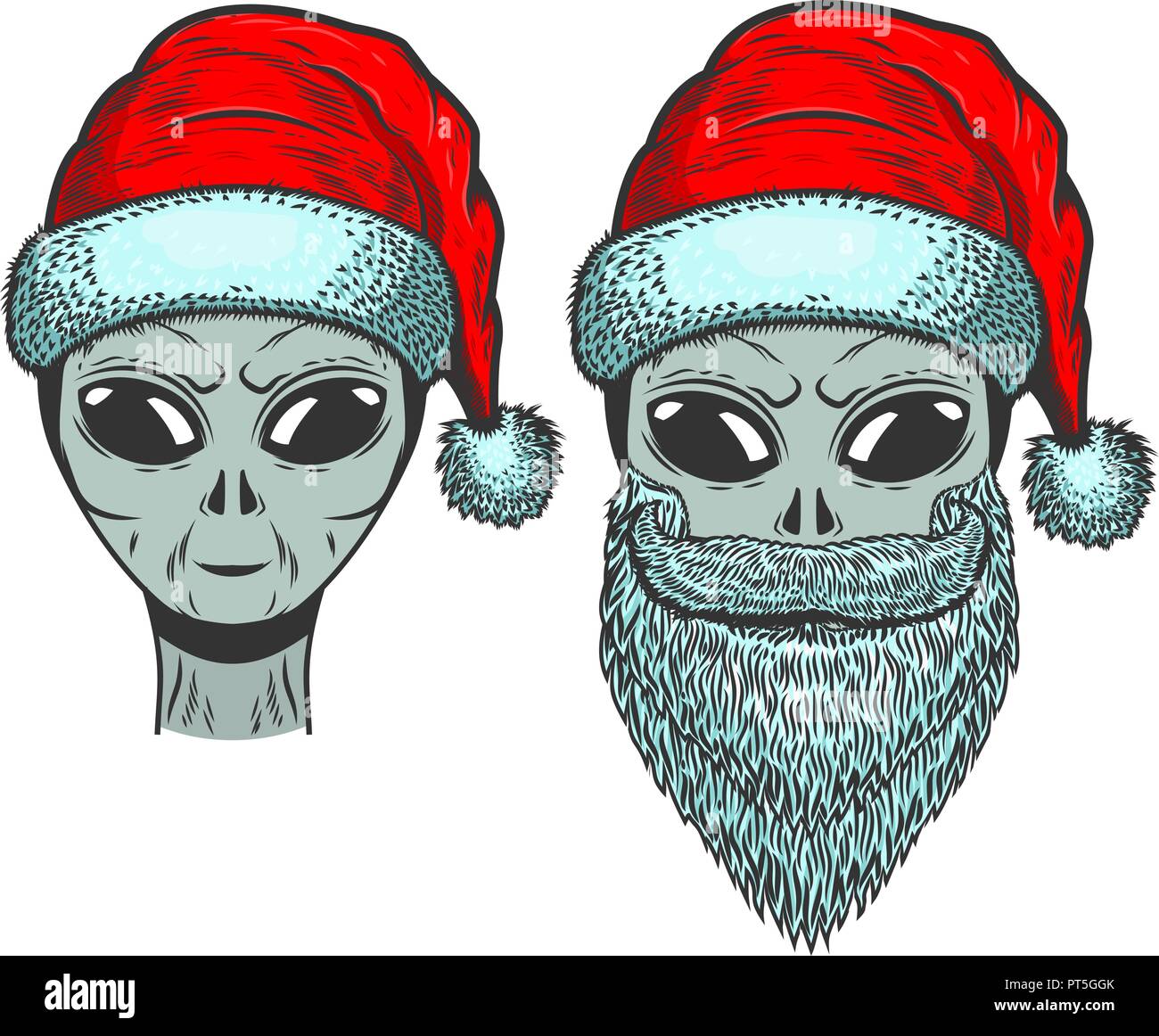 Alien dans Santa Claus hat, sur fond blanc. Thème de Noël. L'élément de ...