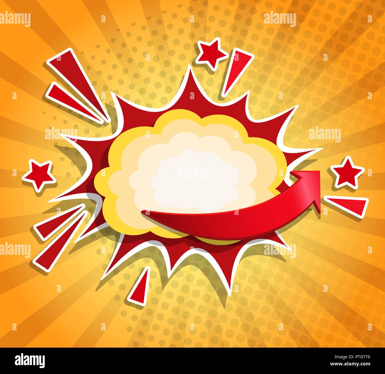 Comic Boom dans cadre pop art retro style sur fond sunburst. Signe de l ...