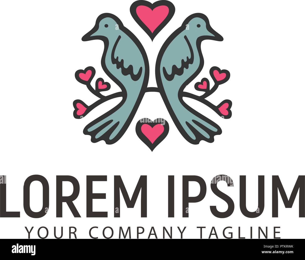 Colombe couple hand drawn logo design modèle concept Image Vectorielle ...