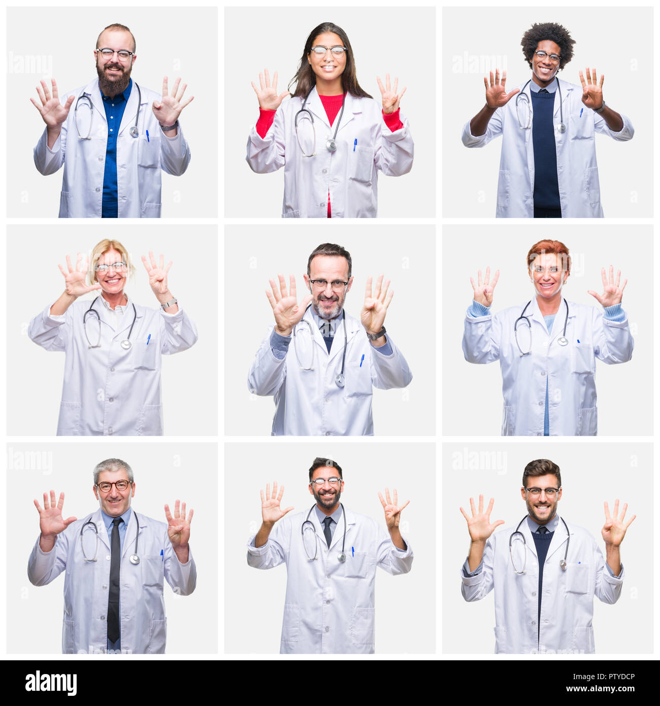 Collage de groupe de gens portant des médecin stéthoscope sur fond ...