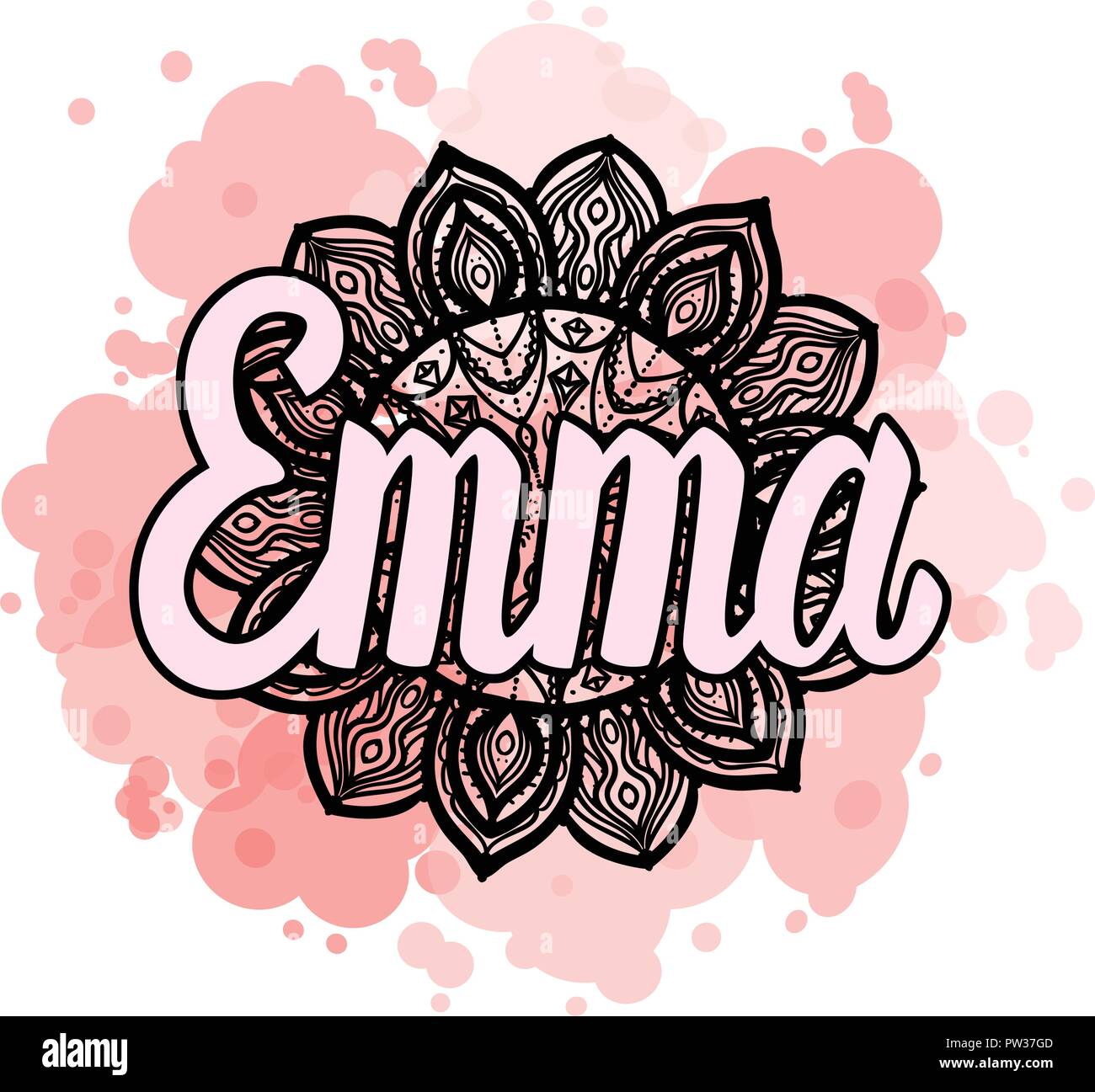 Le lettrage nom féminin Emma sur châssis dessiné à la main de Bohême et ...