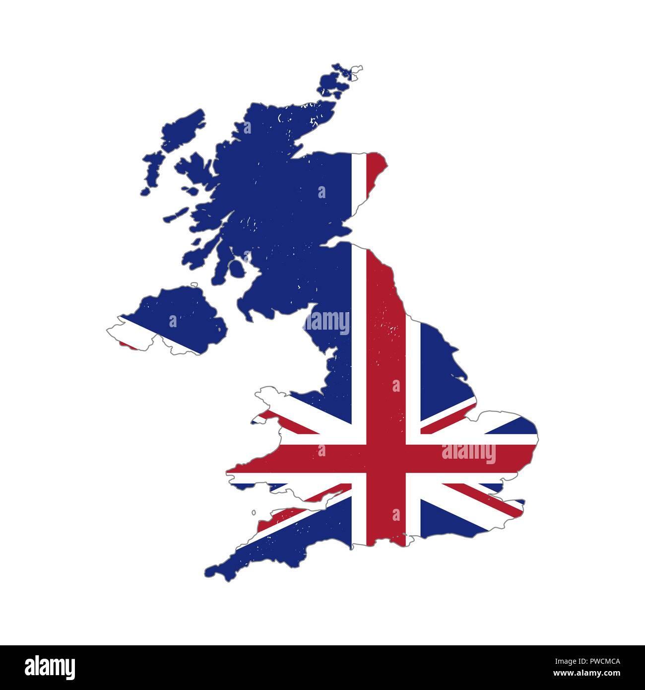 Silhouette de pays Royaume-uni avec drapeau sur le fond blanc Image ...