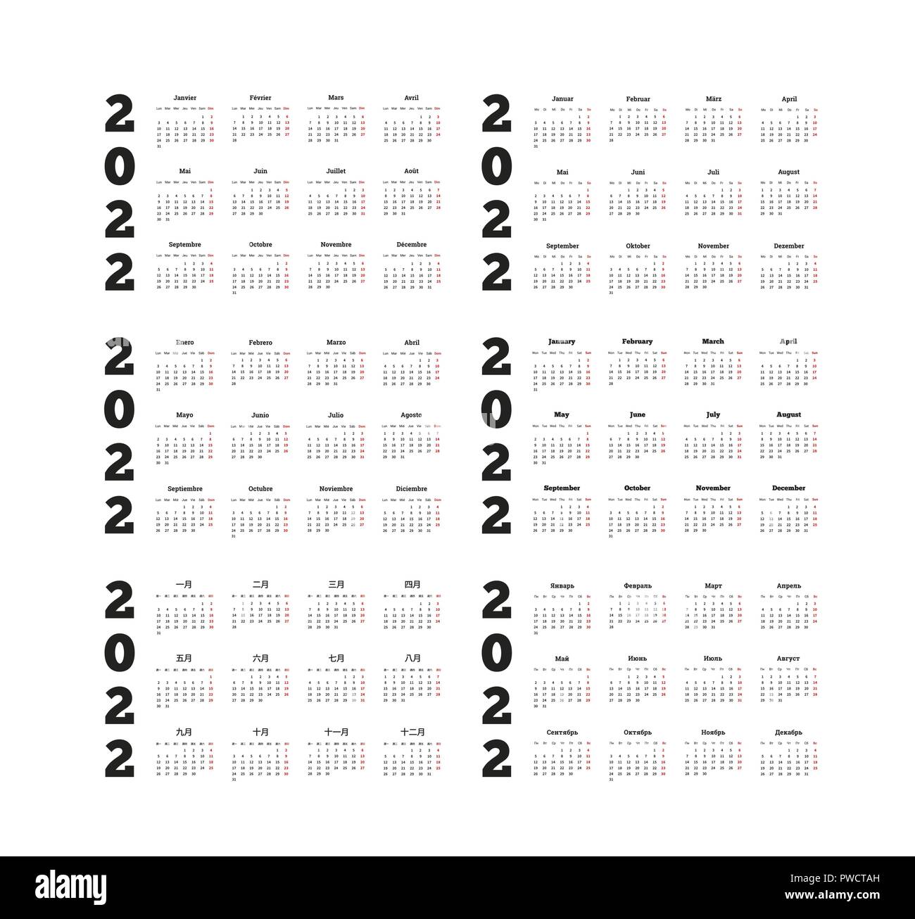 Calendrier français 2022 Banque d'images vectorielles - Alamy