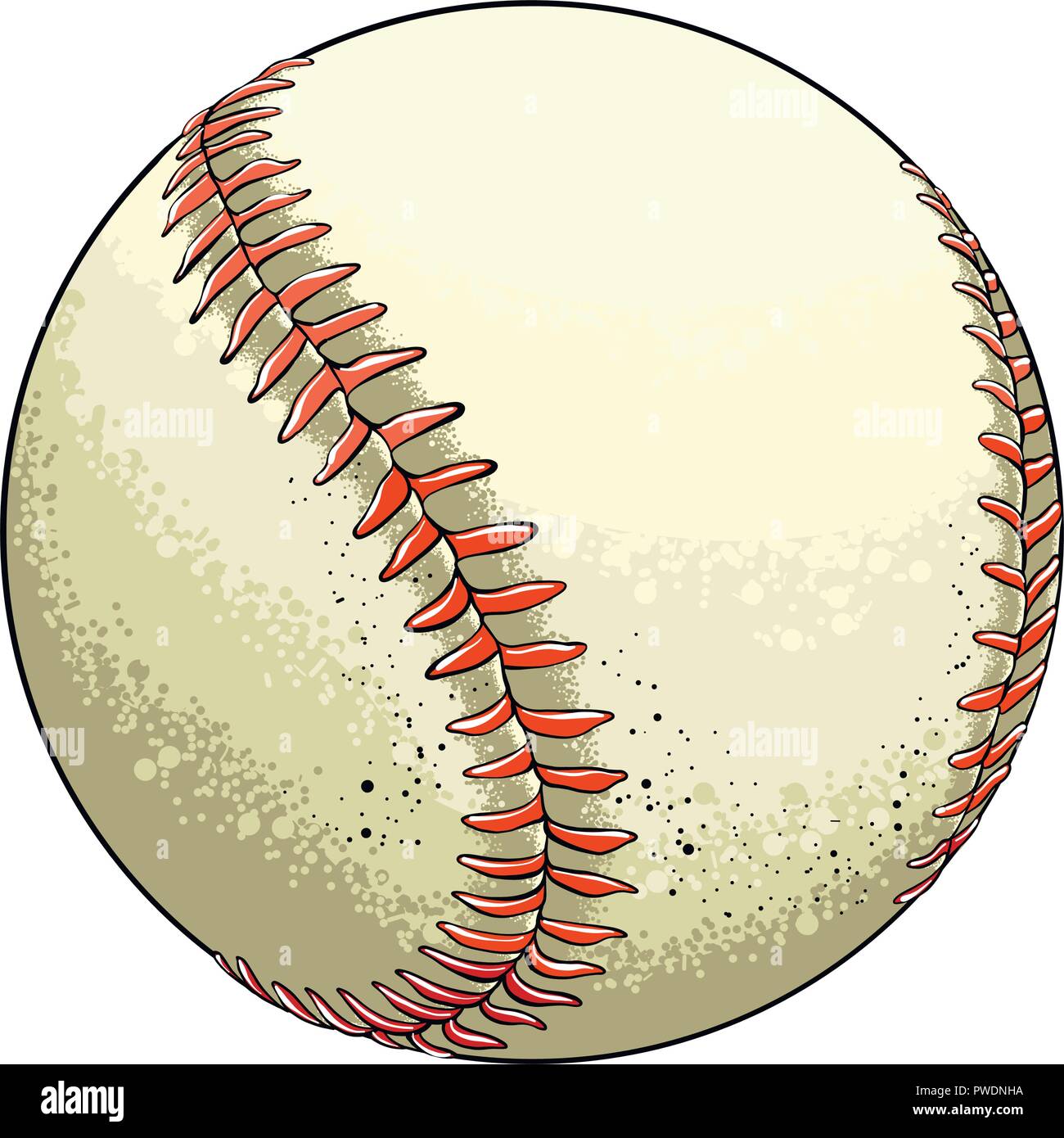 Croquis dessinés à la main, balle de baseball en couleur, isolé sur ...