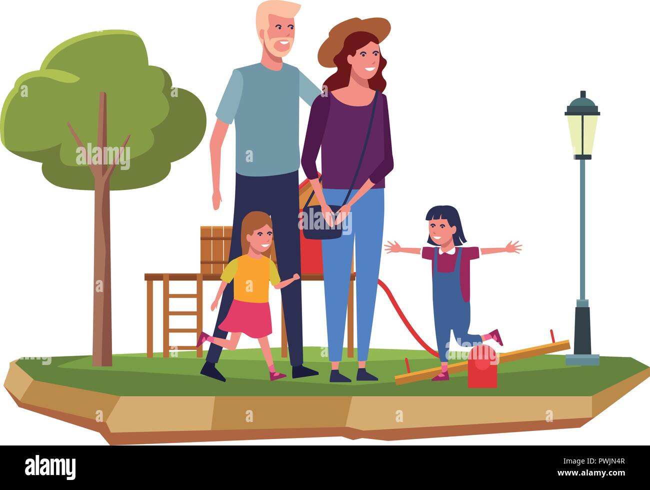 Jouer avec les enfants de la famille au parc cartoon vector ...