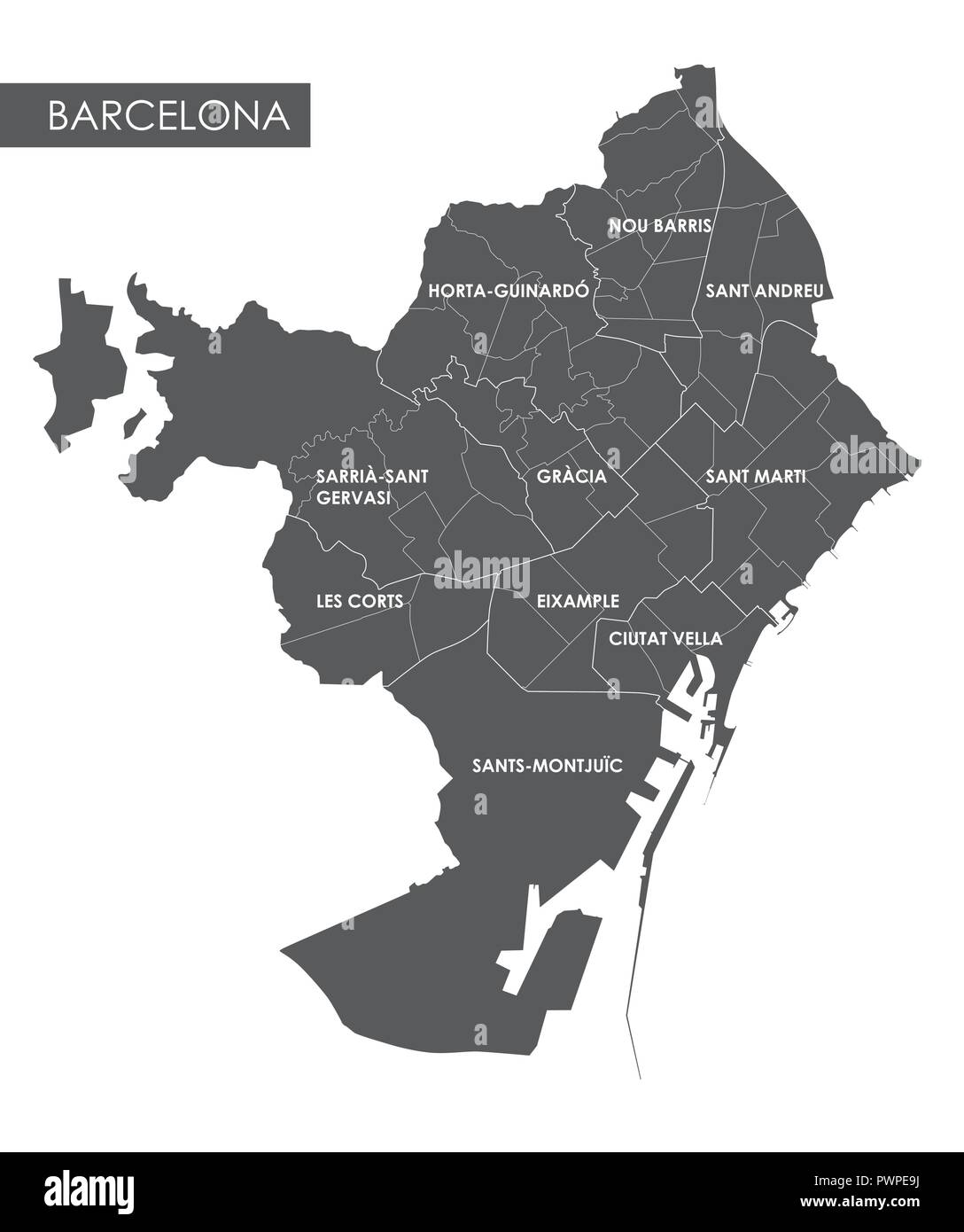 Carte vectorielle Barcelone quartier plan détaillé de la ville, les ...