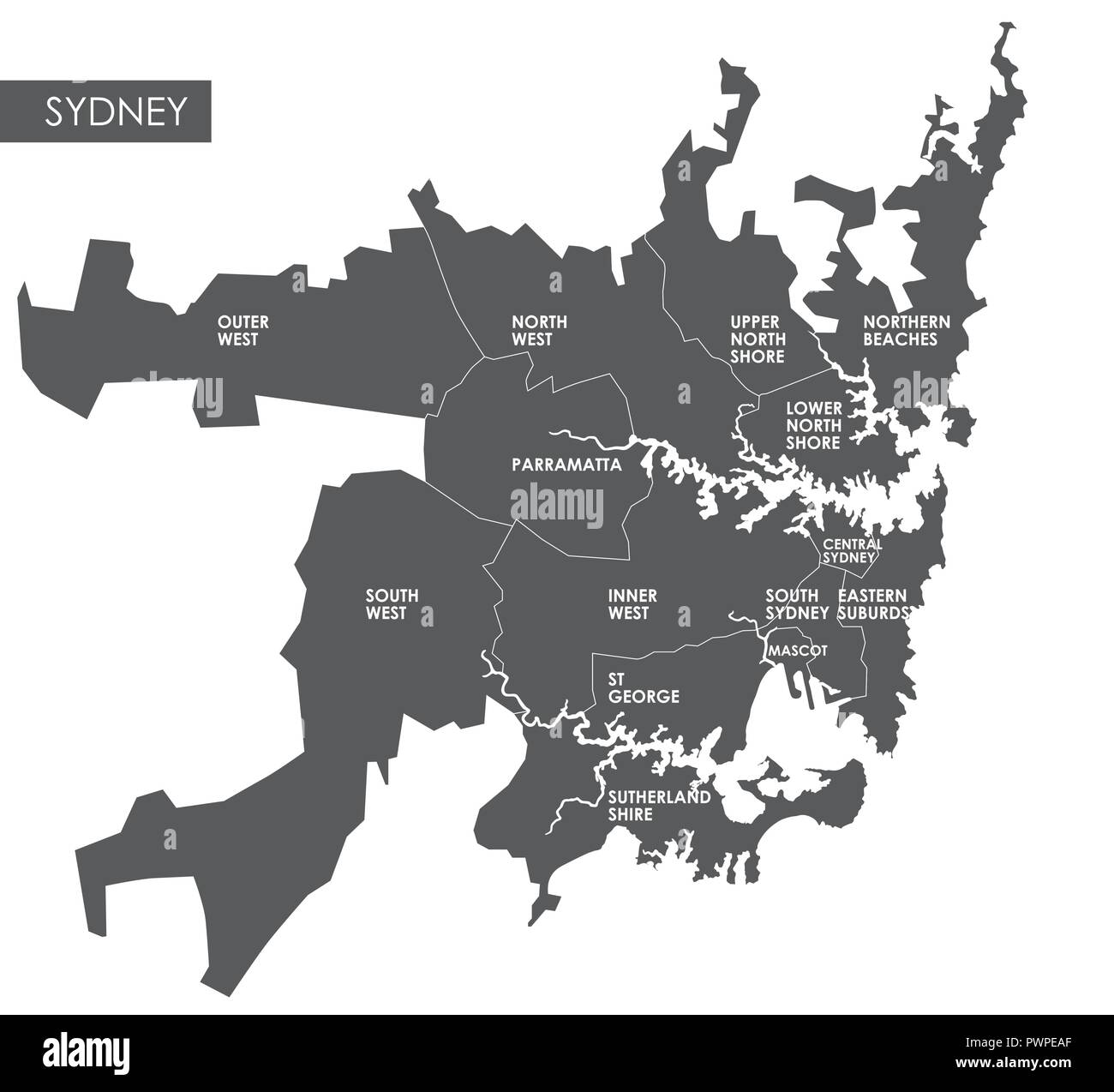 Carte vectorielle Sydney district plan détaillé de la ville, les ...