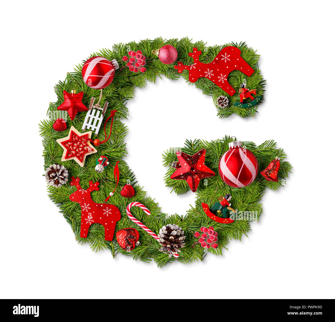 Lettre de l'alphabet de Noël G isolated on white Photo Stock - Alamy