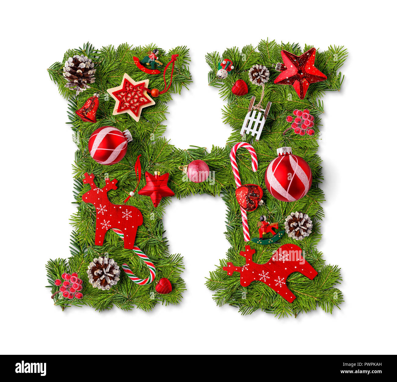 Lettre de l'alphabet de Noël H isolated on white Photo Stock - Alamy