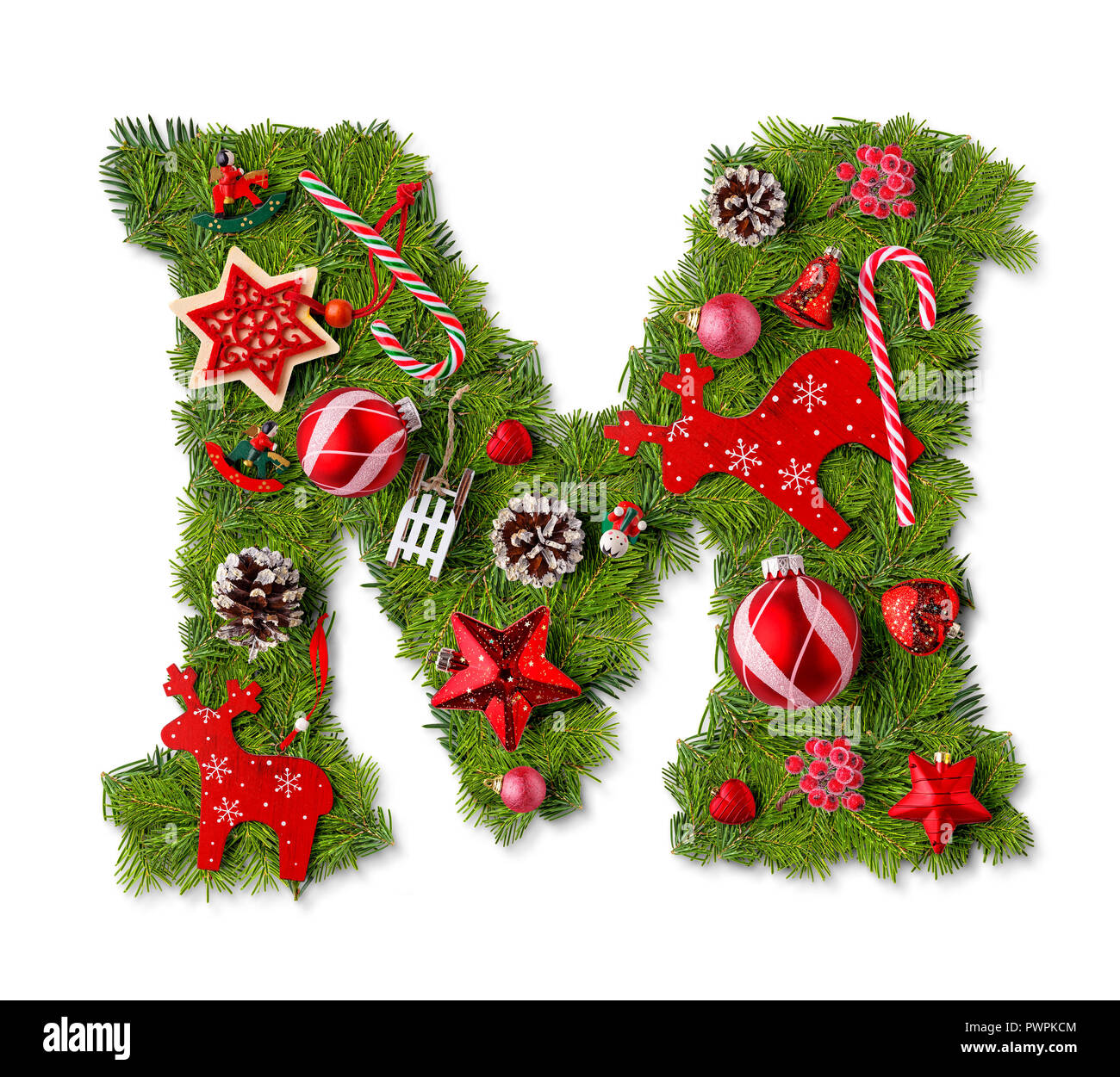 Lettre de l'alphabet de Noël M isolated on white Photo Stock - Alamy