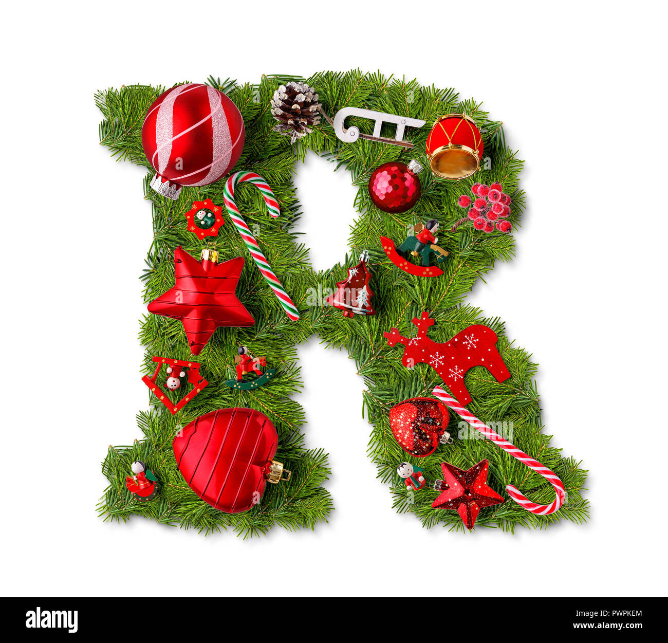 Lettre de l'alphabet de Noël R isolated on white Photo Stock - Alamy