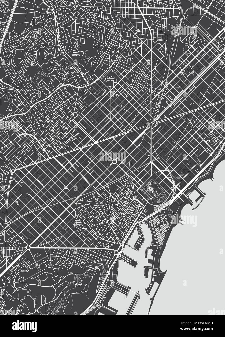 Plan détaillé de la ville de Barcelone, carte vecteur plan détaillé de ...