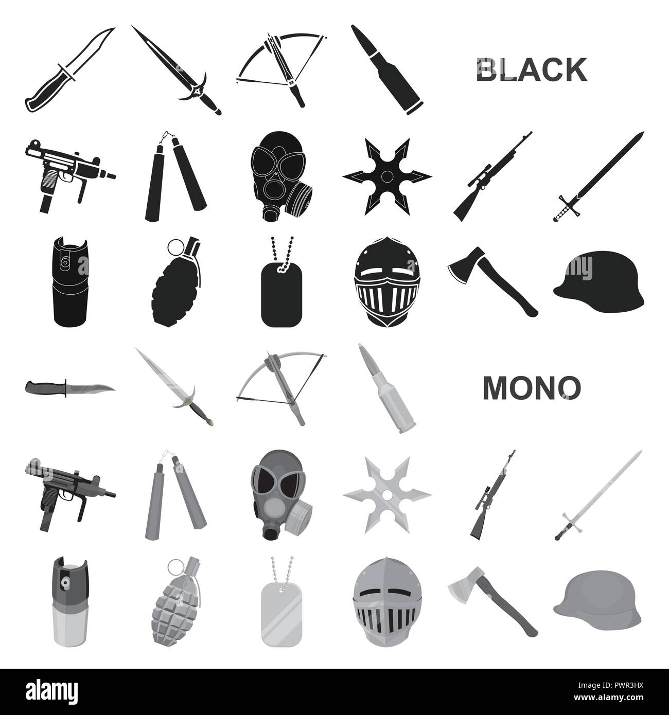 Types d'armes icônes noires dans set collection pour design.les armes à ...