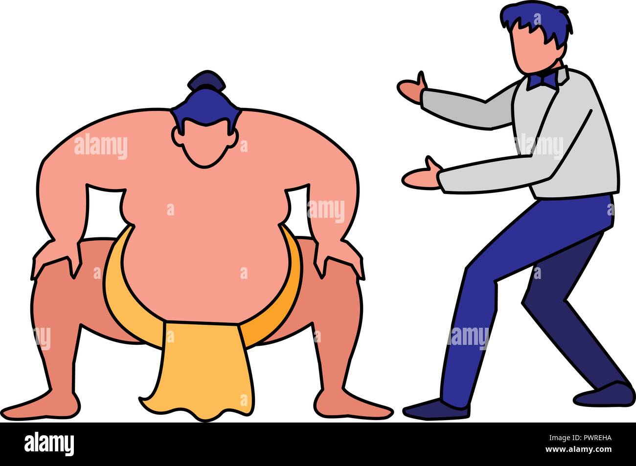 L'arbitre et le lutteur de sumo icône sur fond blanc, vector ...