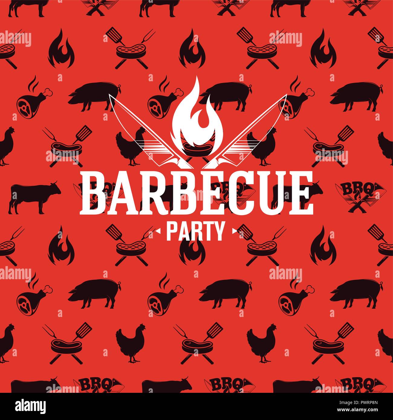 Logo Barbecue sur rouge motif transparent, vector illustration modèle ...