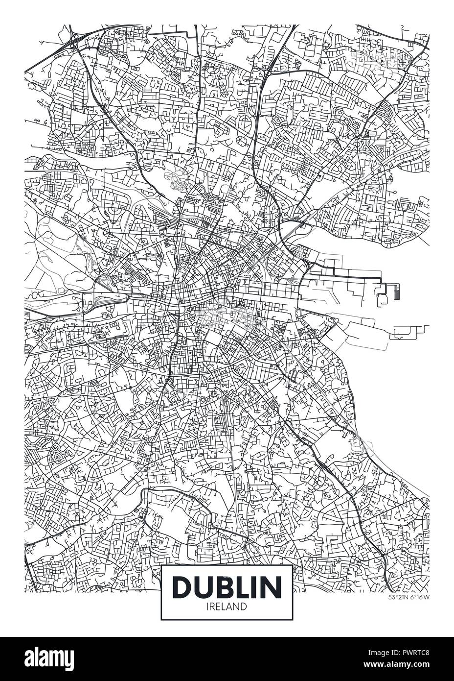 Vector poster plan de ville détaillé Dublin plan détaillé de la ville ...