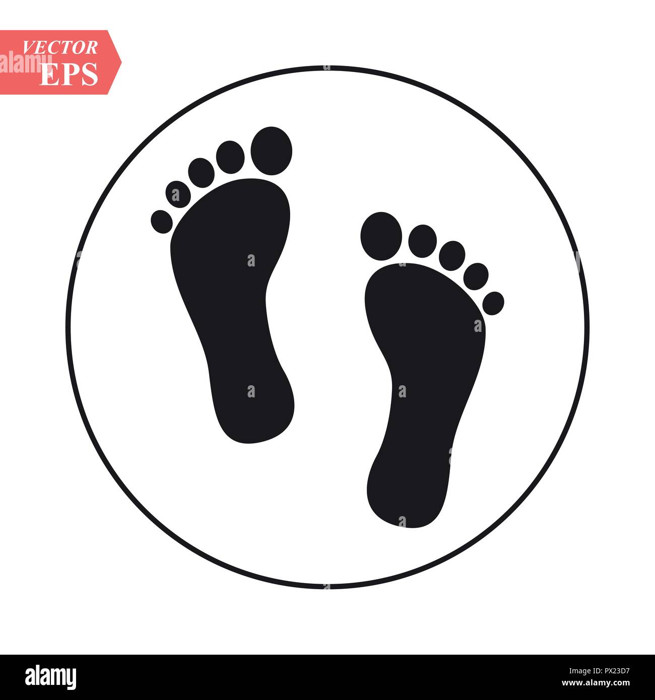 L'icône d'impression de pied. Imprimer pied nu pieds noir sur blanc ...