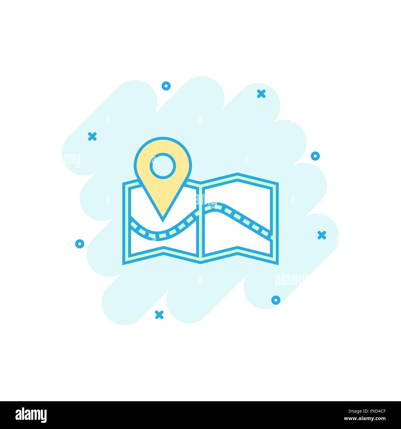 Cartoon Vector Borne sur l'icône de la carte dans le style comique. Gps ...