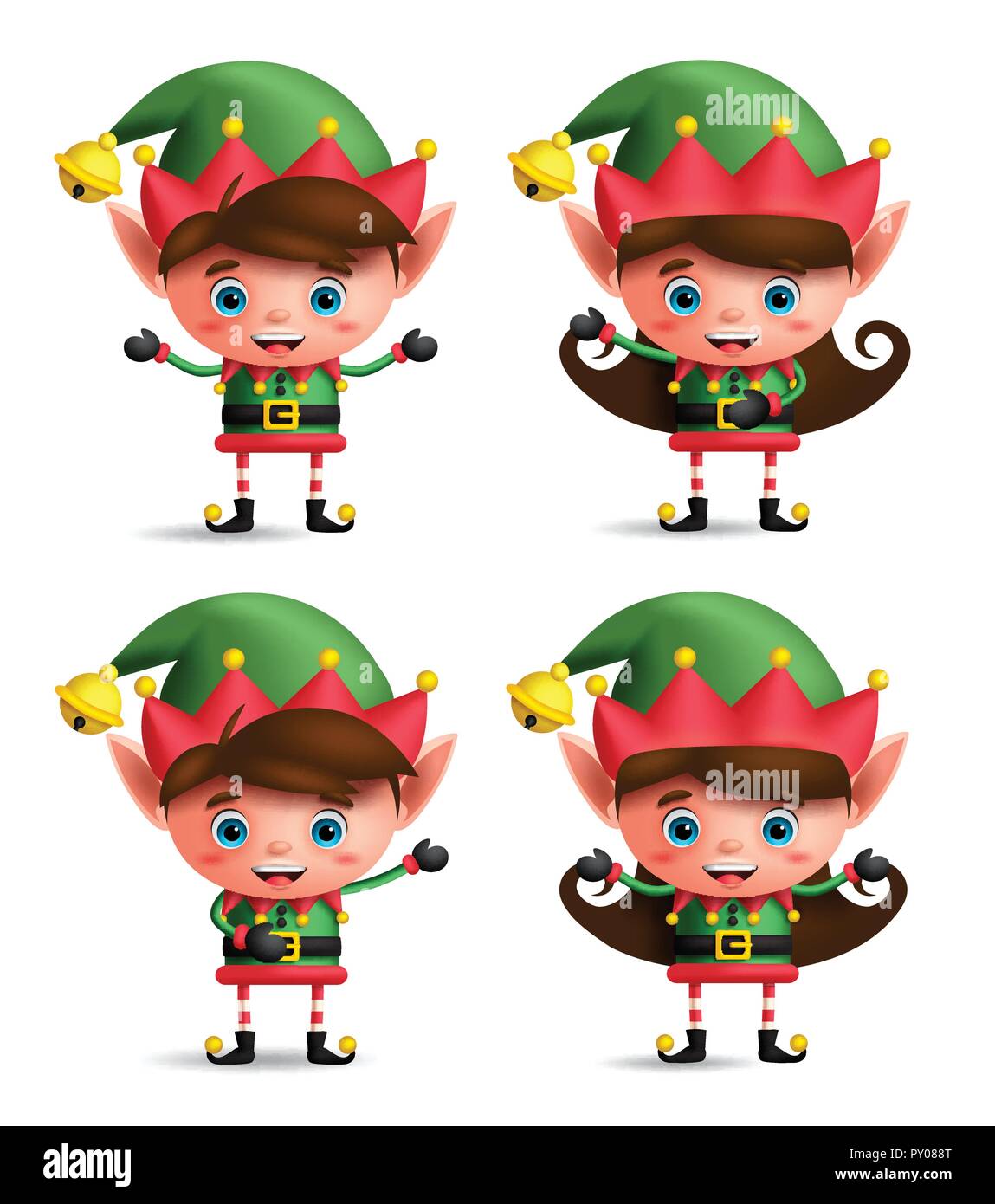 Les lutins de Noël jeu de caractère vectoriel. Cute kids wearing green ...