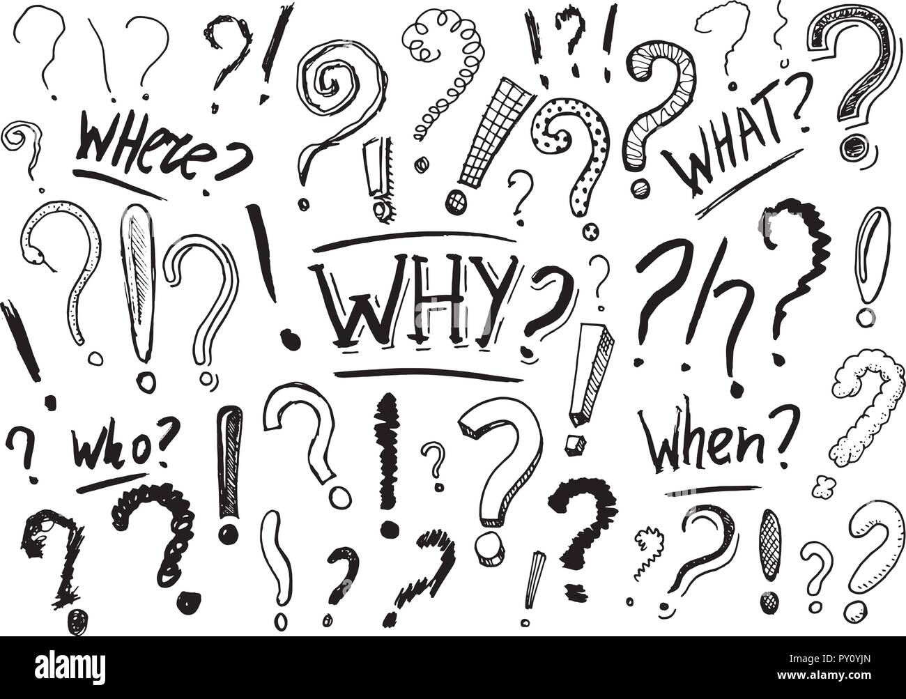 Ensemble de point d'interrogation. Doodle style. Collection d'icônes et ...