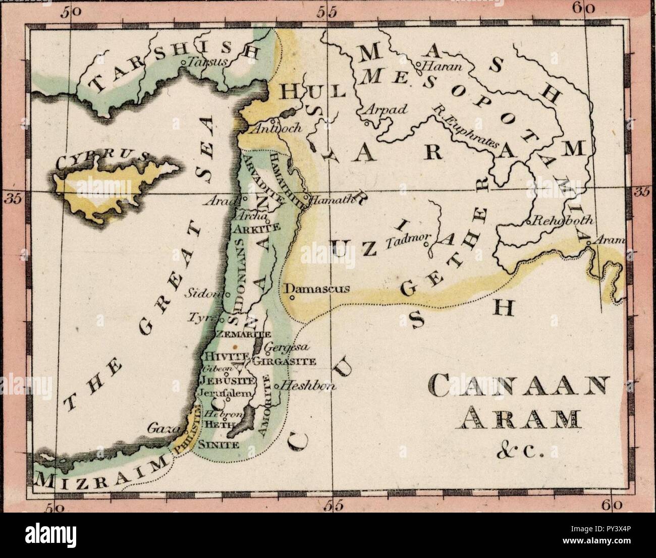Canaan Aram. John Melish. Les lieux enregistrés dans les cinq livres de ...
