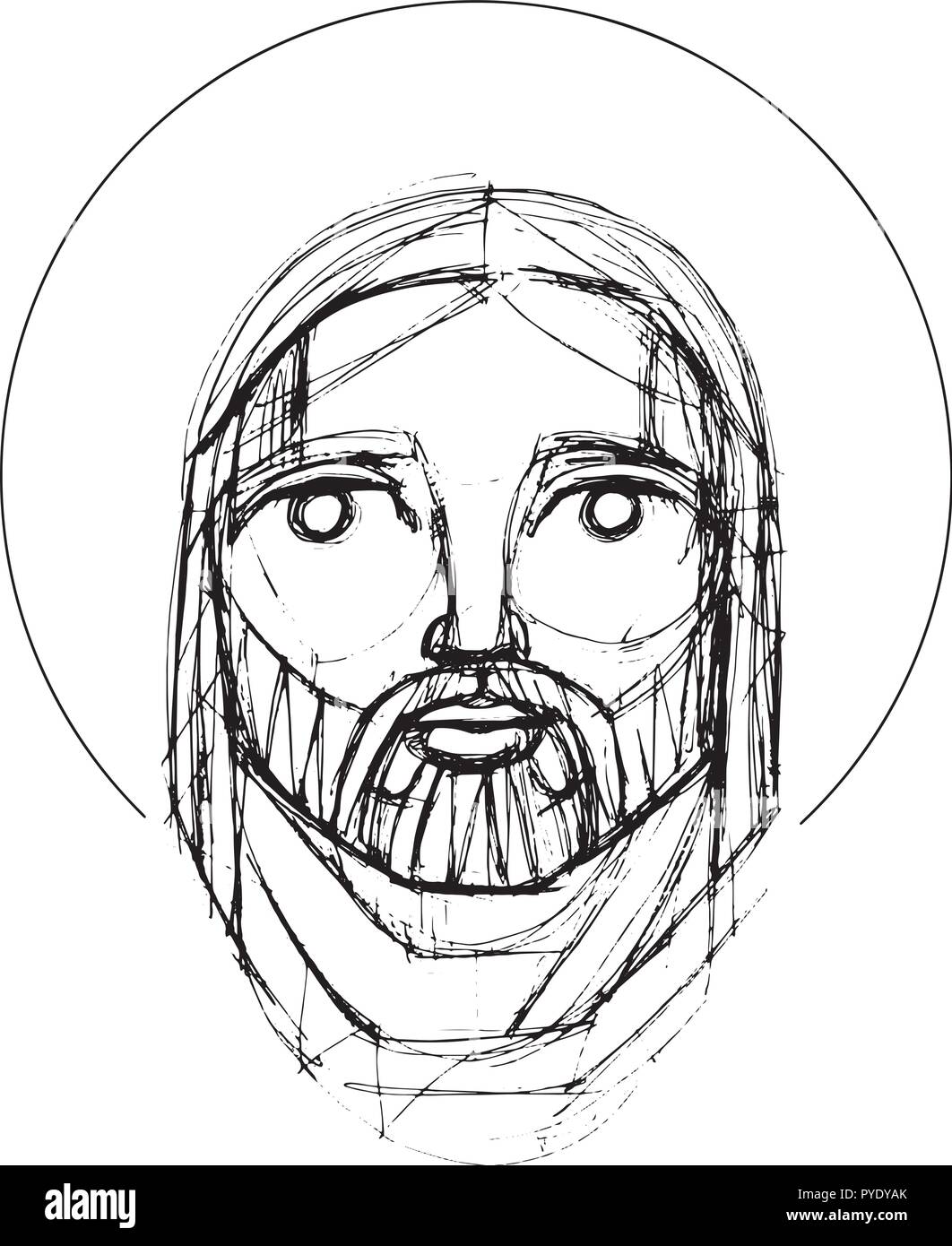 Hand drawn vector illustration crayon ou un dessin de Jésus Christ face ...