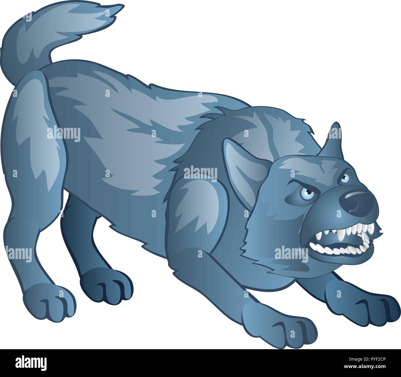 Chien gris en colère porte ses dents. Loup-garou animé isolé sur fond ...