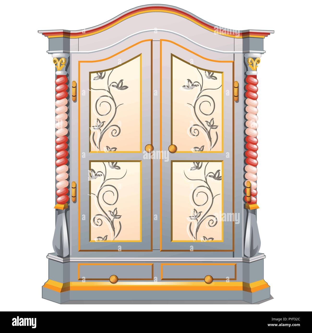 Armoire vintage avec des ornement isolé sur fond blanc. Vector ...