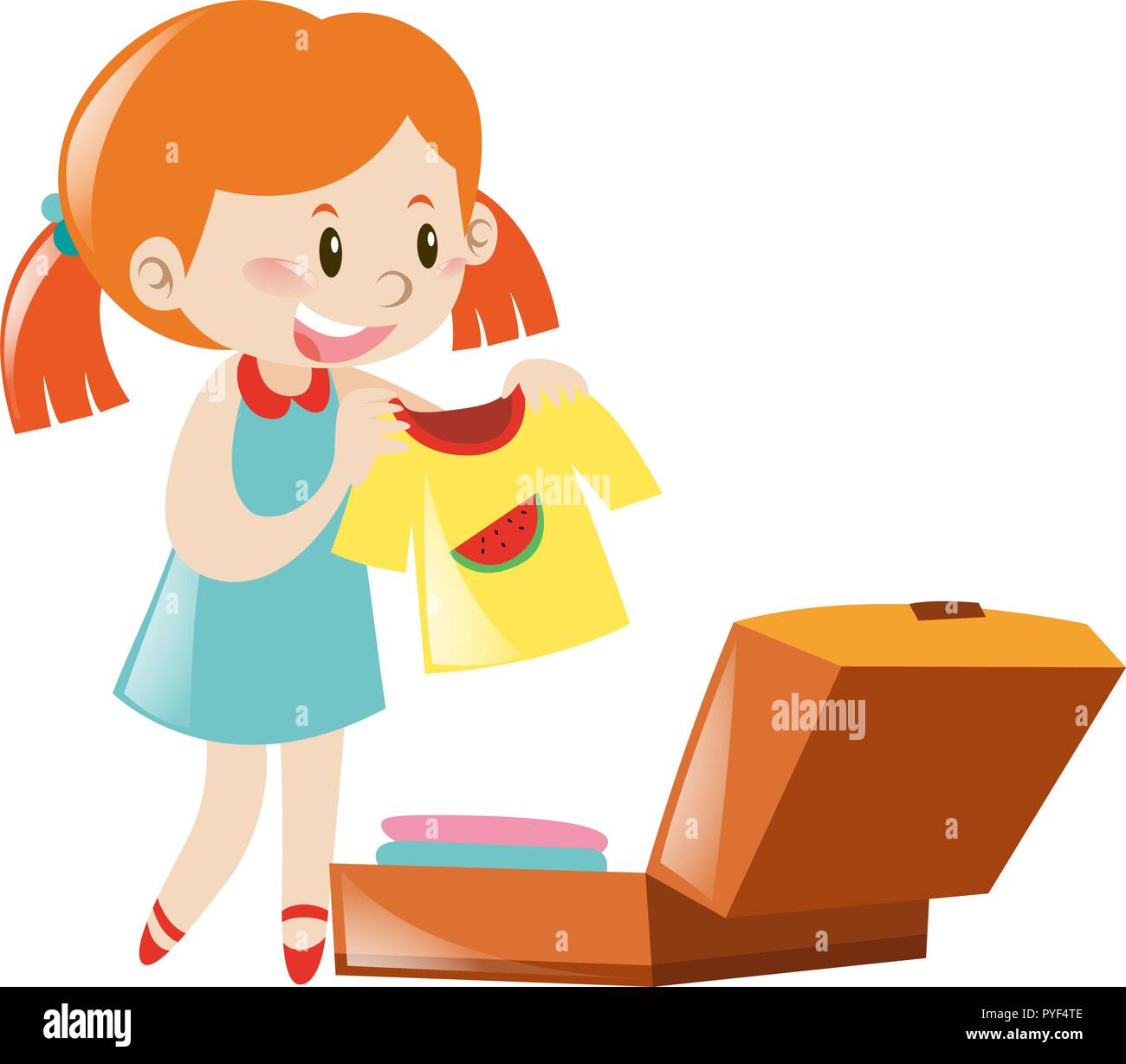 Petite fille valise emballage illustration Image Vectorielle Stock - Alamy