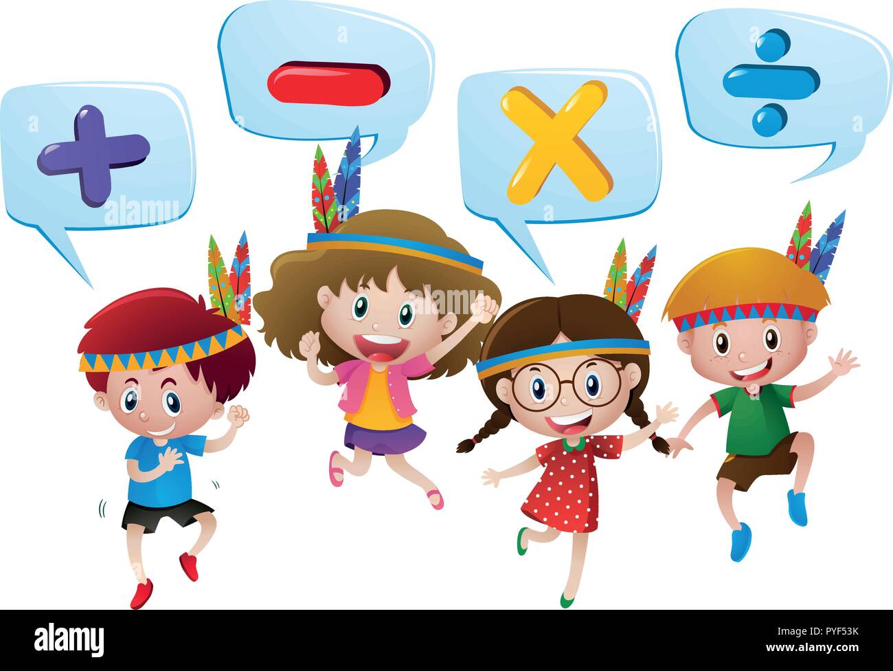 Les enfants et les différents signes mathématiques illustration Image ...