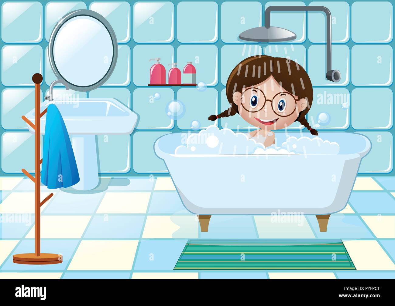 Petite fille se douche dans la salle de bains illustration Image ...