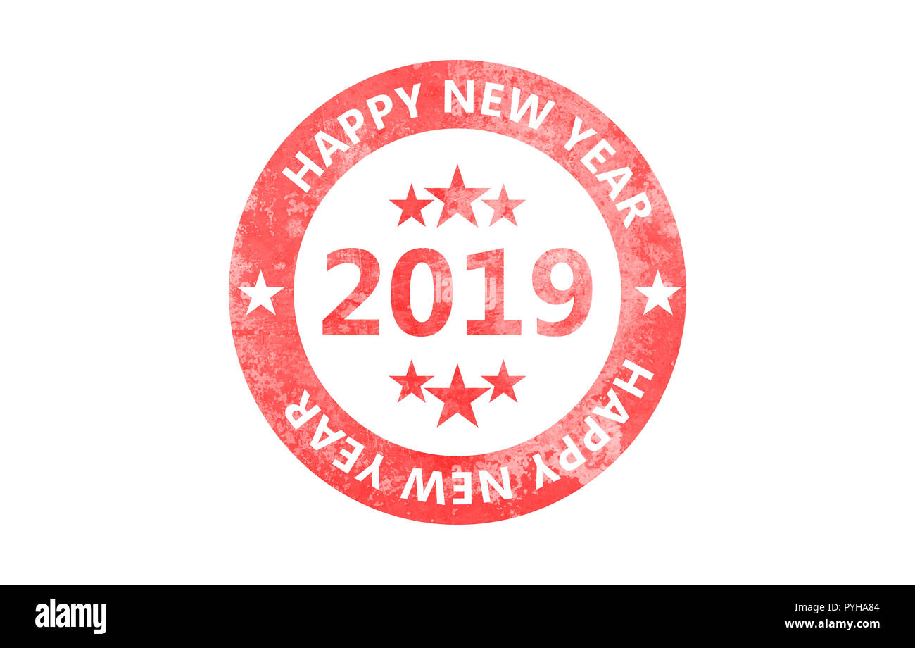 Bonne année 2019 cachet rond rouge isolé sur fond blanc. 3d ...