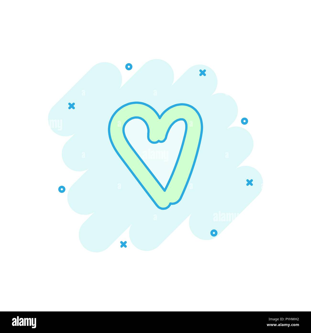 Cartoon Vector Icône coeur dessiné à la main dans le style comique ...