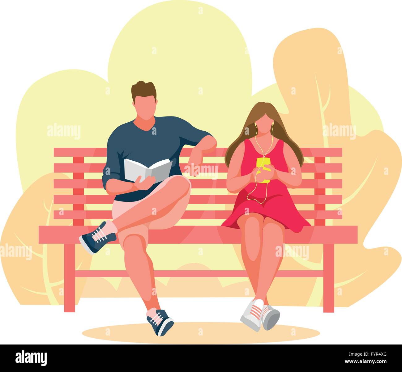 Lhomme Et La Jeune Fille Assise Sur Un Banc Femme à Lécoute De La