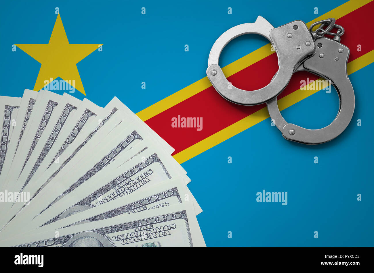 République démocratique du Congo drapeau avec des menottes et un paquet ...