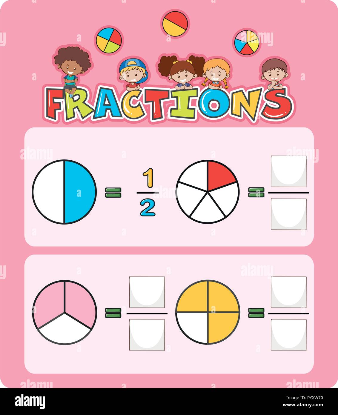 Modèle de feuille de calcul des fractions mathématiques illustration ...