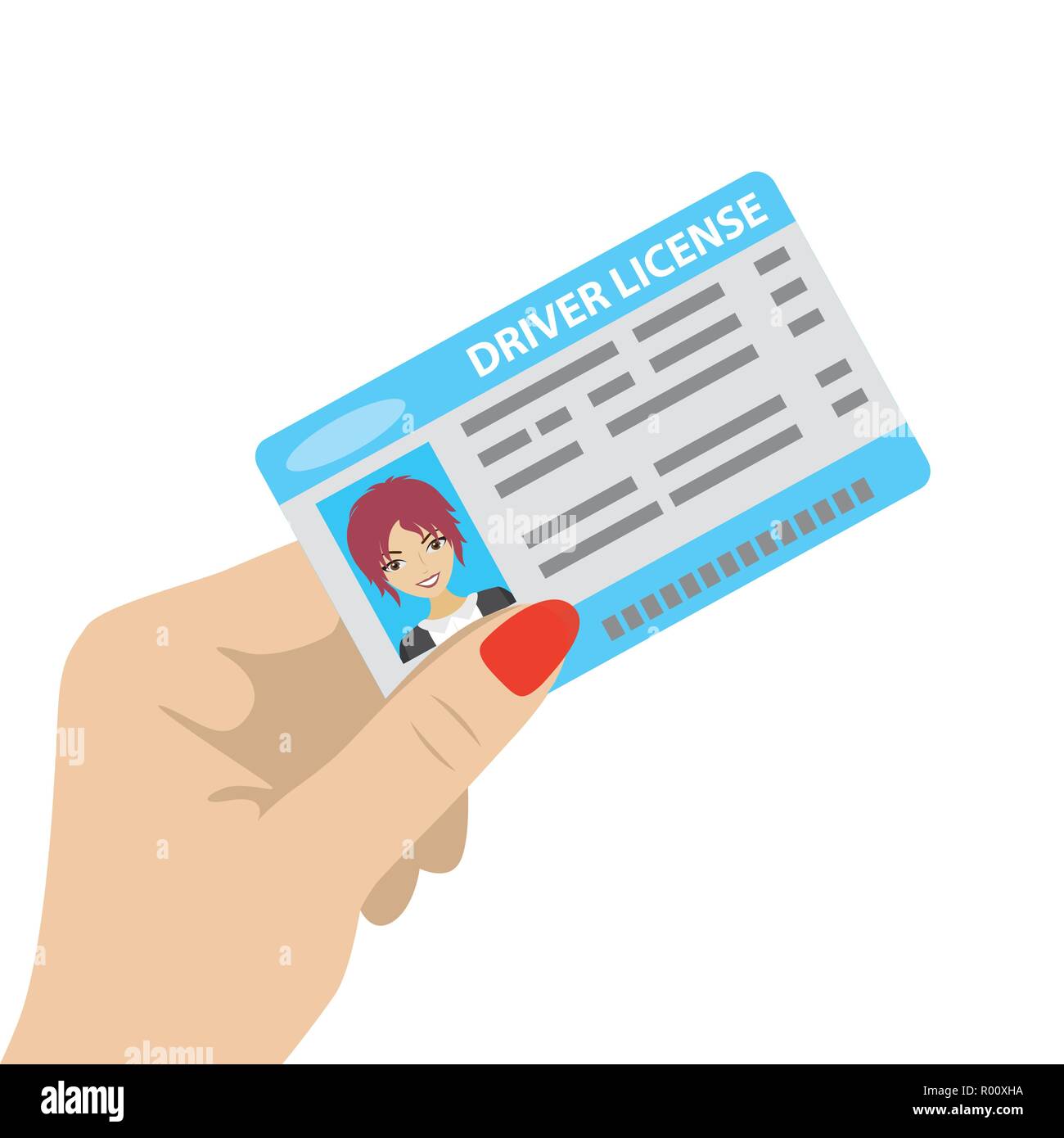 Main tenant un permis de conduire avec photo, la femelle isolé sur fond ...