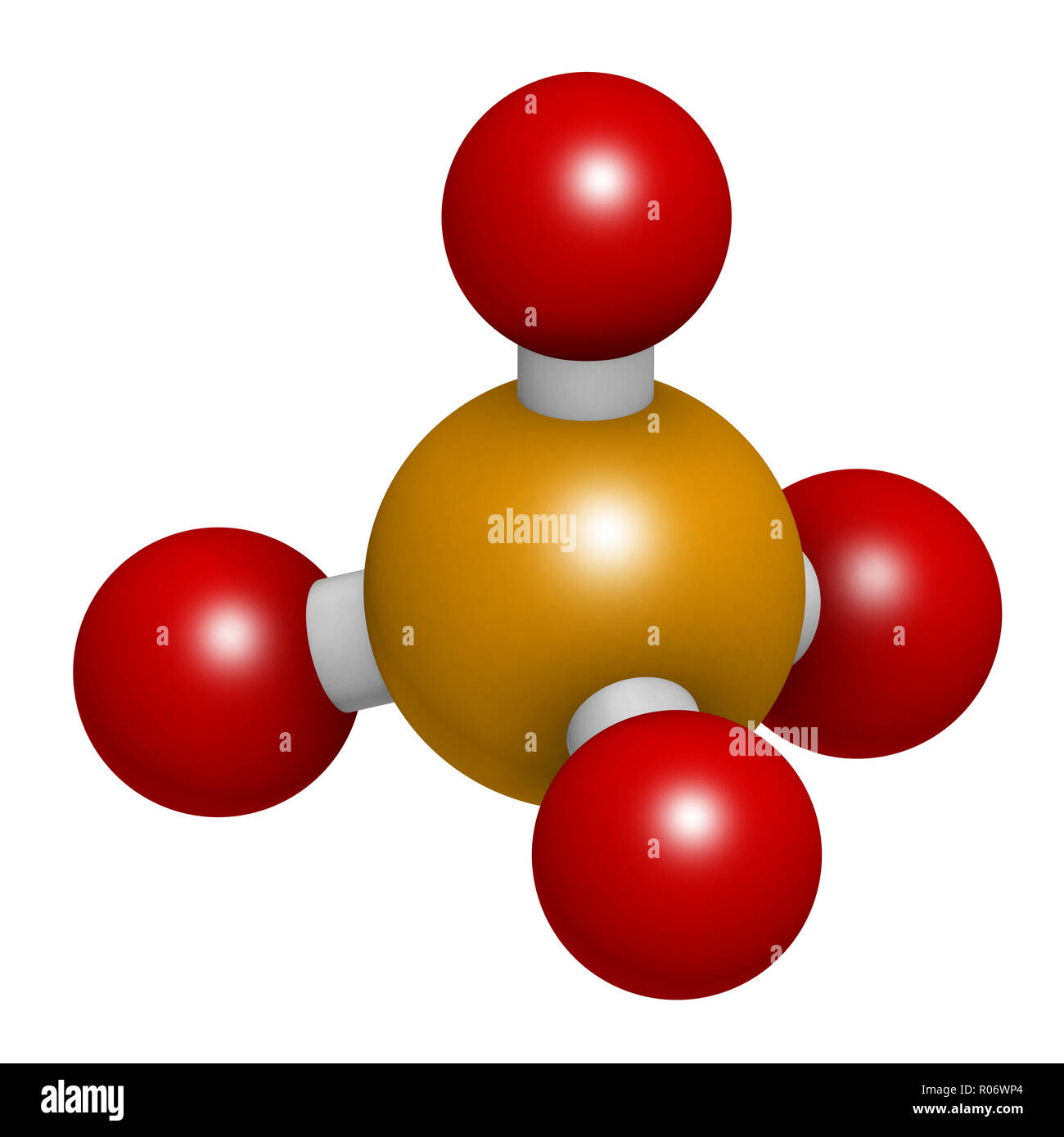 L'anion phosphate, la structure chimique. Le rendu 3D. Les atomes sont ...