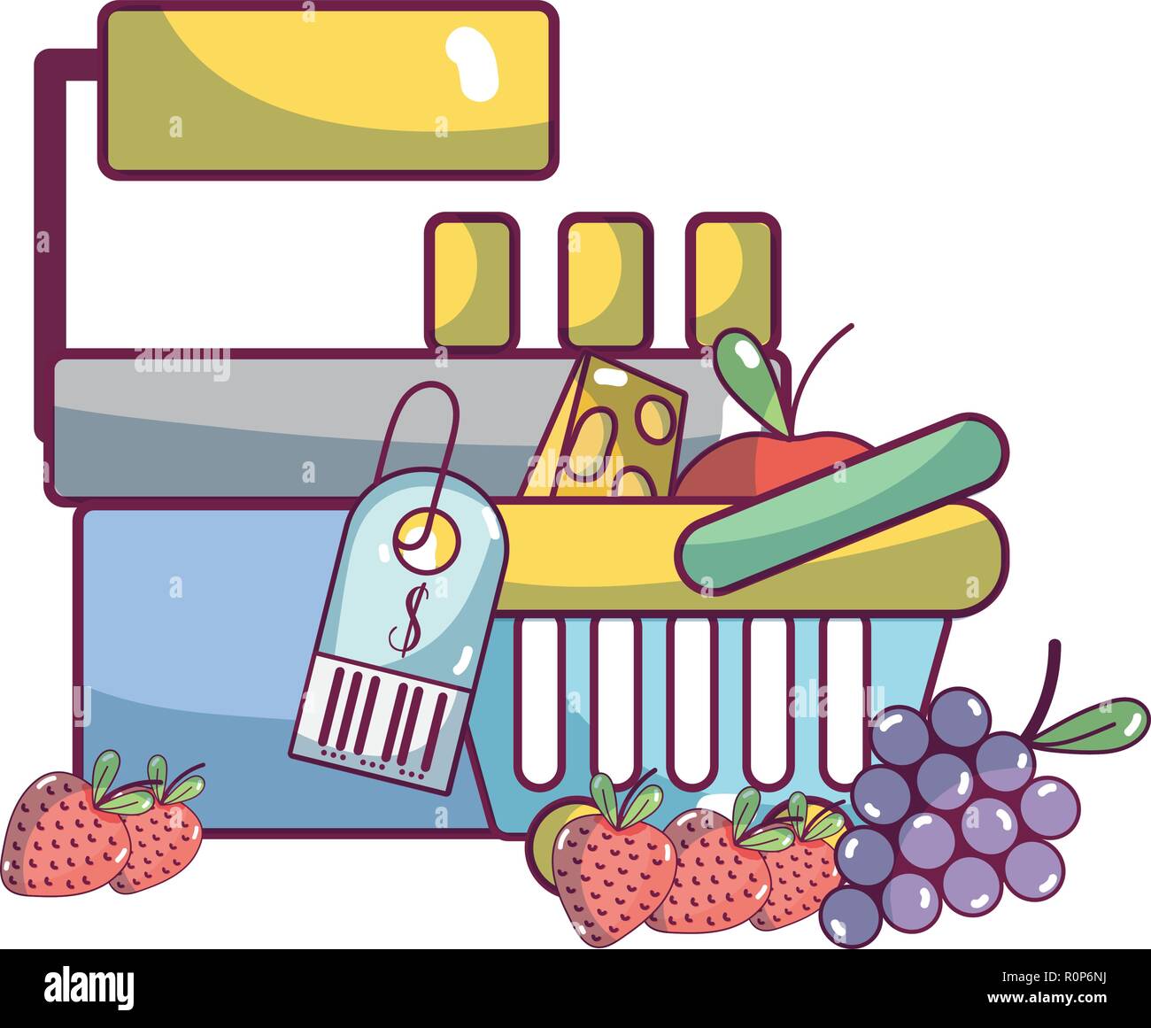 Caisse enregistreuse de supermarché cartoon Image Vectorielle Stock - Alamy