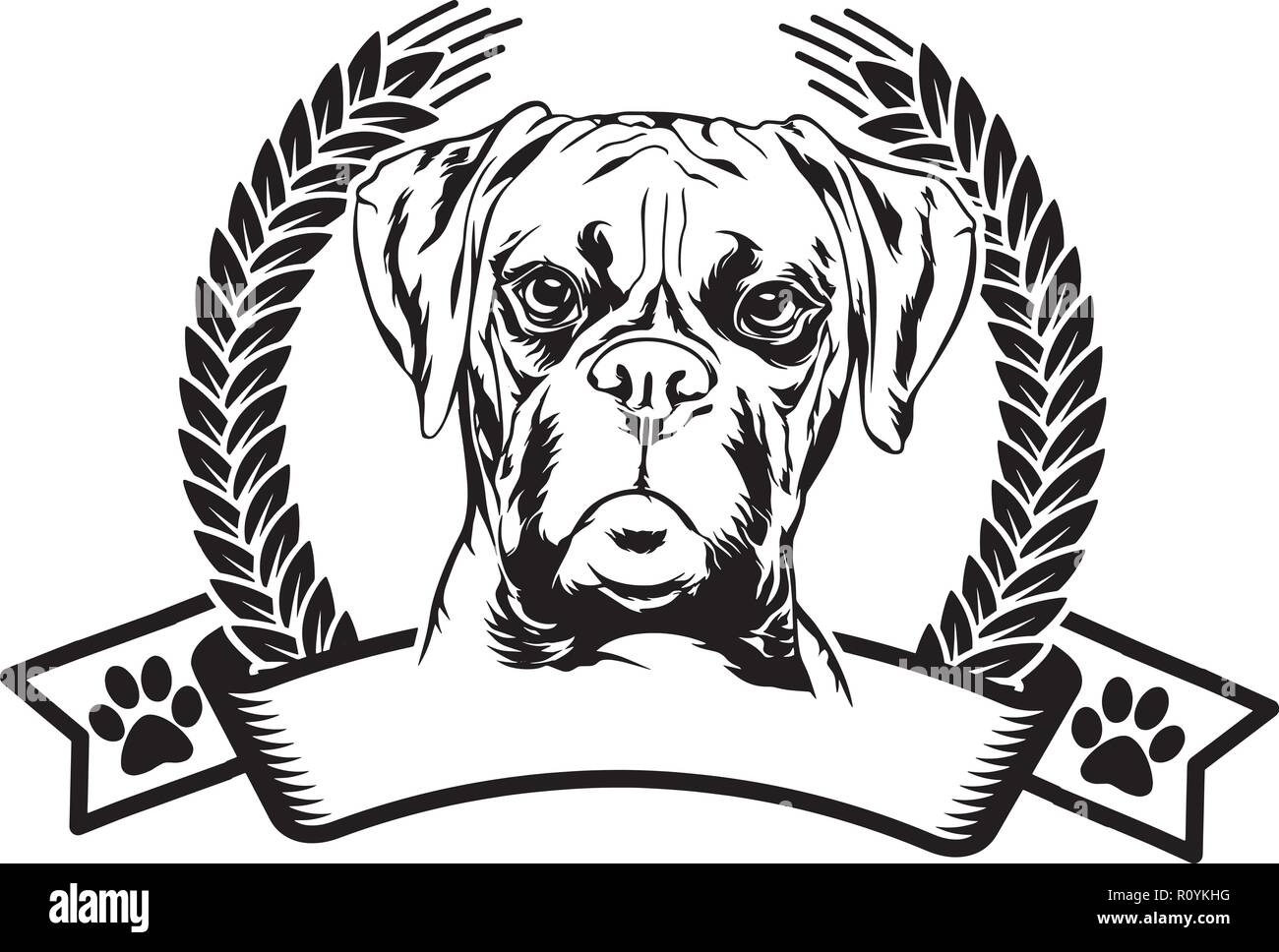 Race de chien Boxer Pedigree isolés tête Animaux Portrait Smiling Happy ...