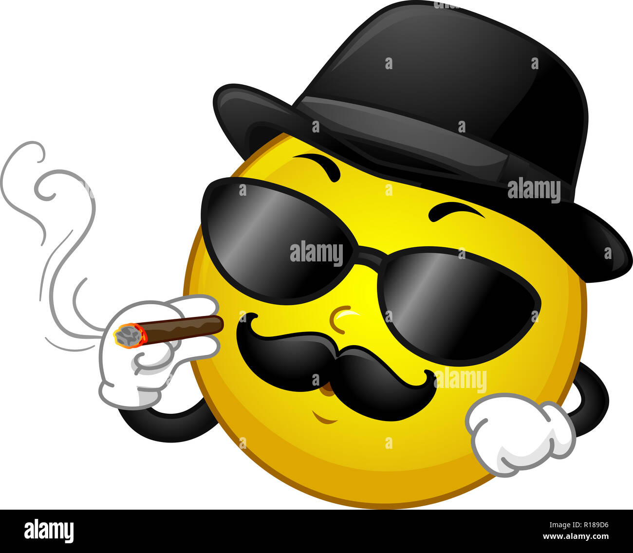Illustration d'un Smiley Mascot portant Costume Mafia en noir chapeau ...